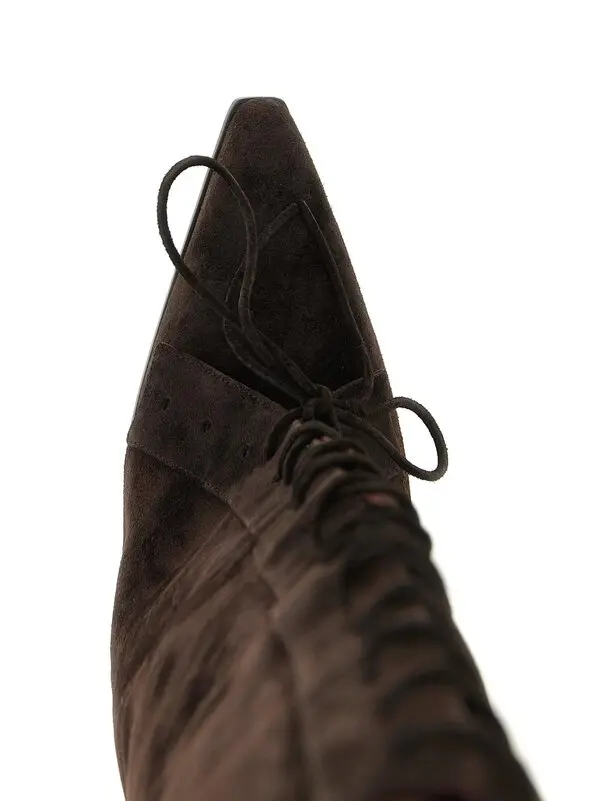 Paris Texas Jane" Fold Over Lace Up Suede Boots - Brown