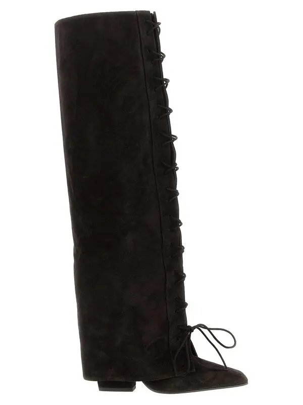 Paris Texas Jane" Fold Over Lace Up Suede Boots - Brown