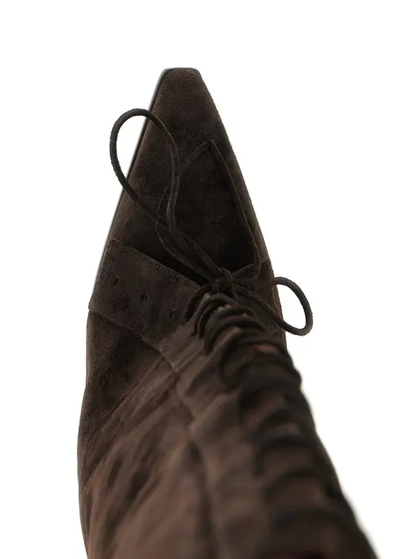 Paris Texas Jane" Fold Over Lace Up Suede Boots - Brown