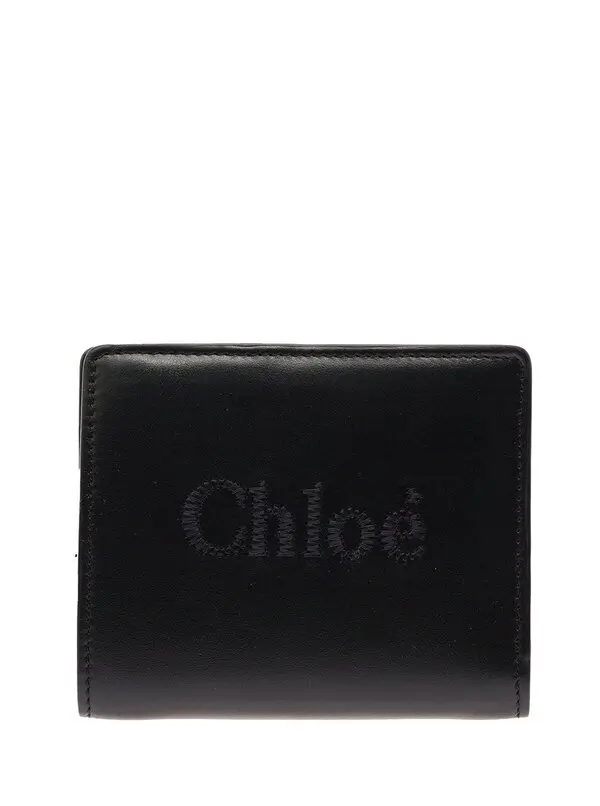 Chloé Sense' Black Bi-fold Wallet With Tonal Logo Embroidery In Leather - Multicolor