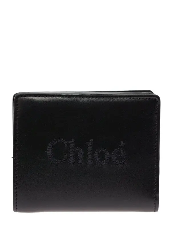 Chloé Sense' Black Bi-fold Wallet With Tonal Logo Embroidery In Leather - Multicolor