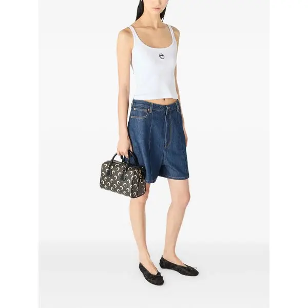 MARINE SERRE Denim Shorts With Contrast Stitching