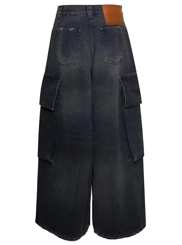 Palm Angels Bw Wide Denim Cargo Pants