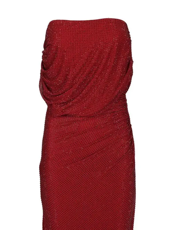 SELF-PORTRAIT Rhinestone Draped Midi Dress - Multicolor