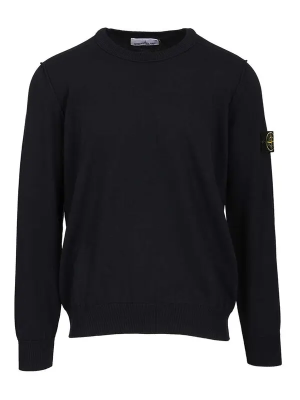 Stone Island Organic Cotton Crew Neck Sweater With Logo Patch - Blue