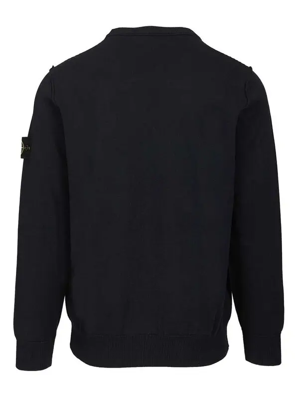 Stone Island Organic Cotton Crew Neck Sweater With Logo Patch - Blue