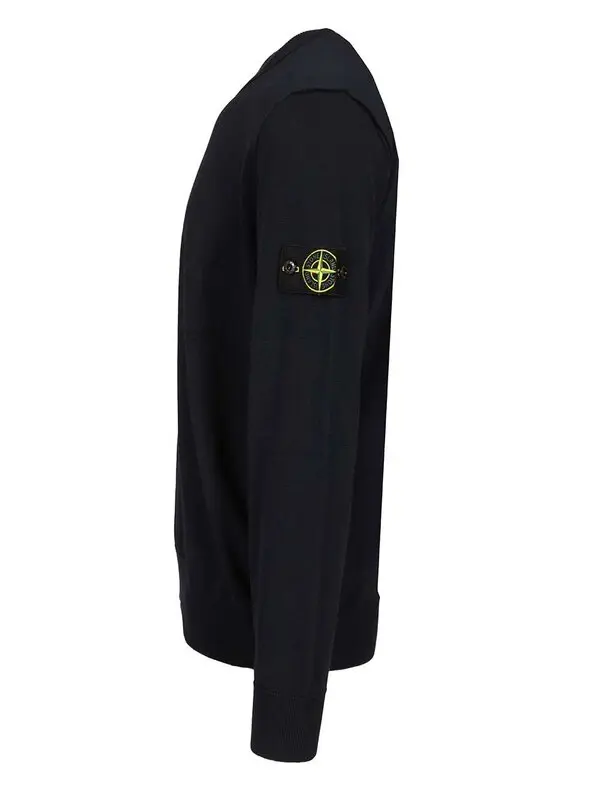 Stone Island Organic Cotton Crew Neck Sweater With Logo Patch - Blue