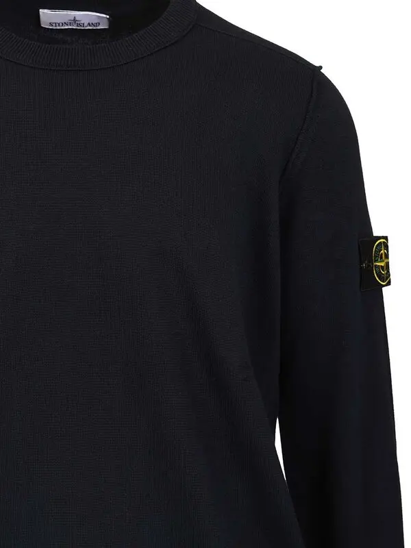 Stone Island Organic Cotton Crew Neck Sweater With Logo Patch - Blue