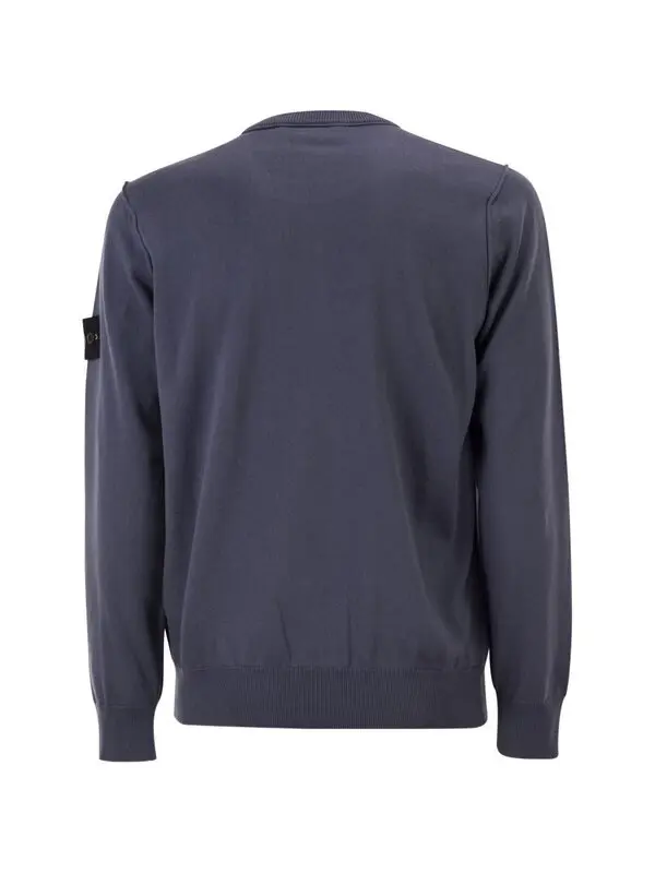 Stone Island Organic Cotton Crew Neck Sweater With Logo Patch - Blue