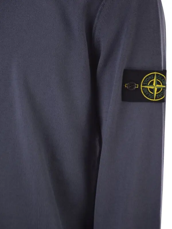 Stone Island Organic Cotton Crew Neck Sweater With Logo Patch - Blue