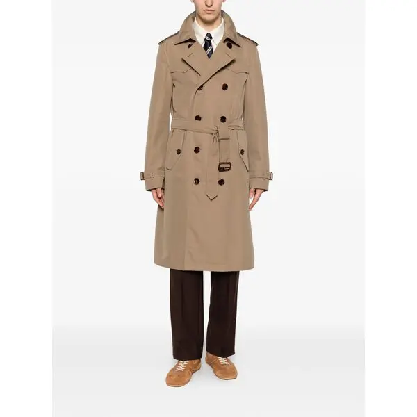 Burberry Trench Coat With Belted Waist And Notched Lapels - Brown