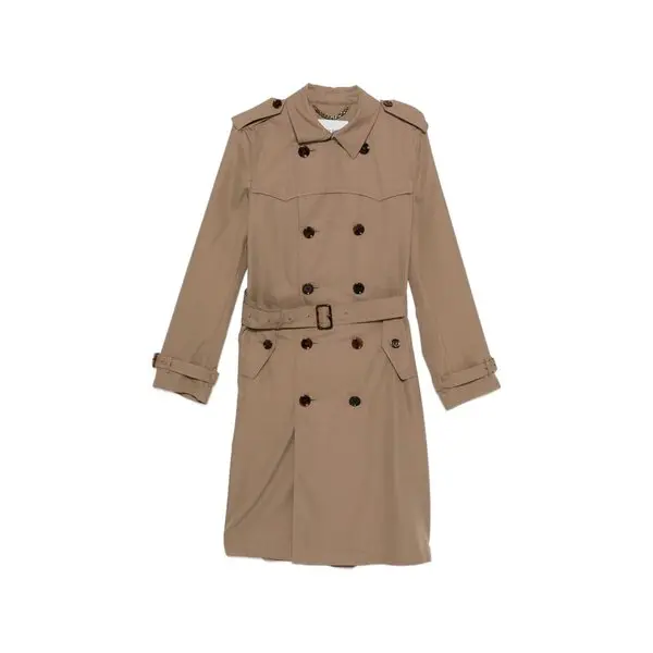 Burberry Trench Coat With Belted Waist And Notched Lapels - Cream