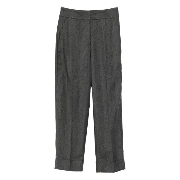 Peserico Grey Herringbone Pattern Cuffed Trousers
