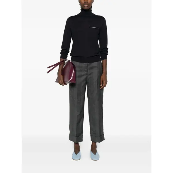 Peserico Grey Herringbone Pattern Cuffed Trousers