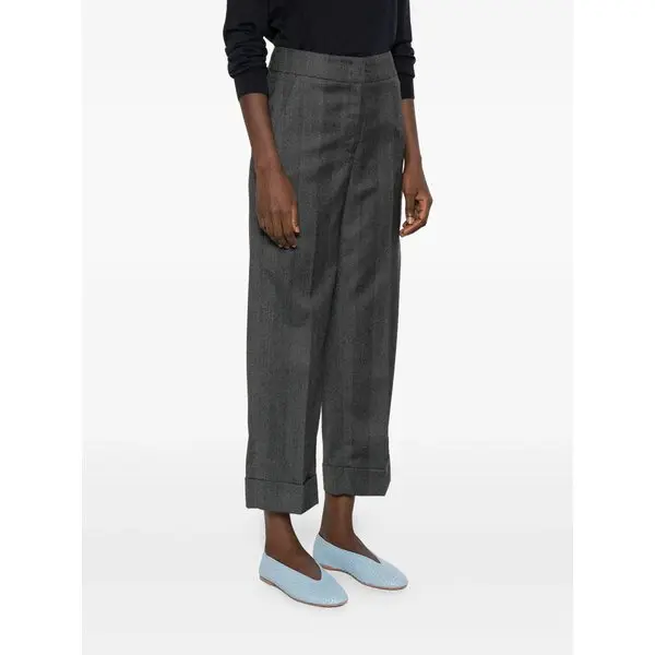 Peserico Grey Herringbone Pattern Cuffed Trousers