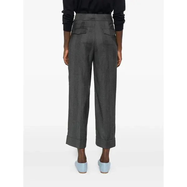 Peserico Grey Herringbone Pattern Cuffed Trousers