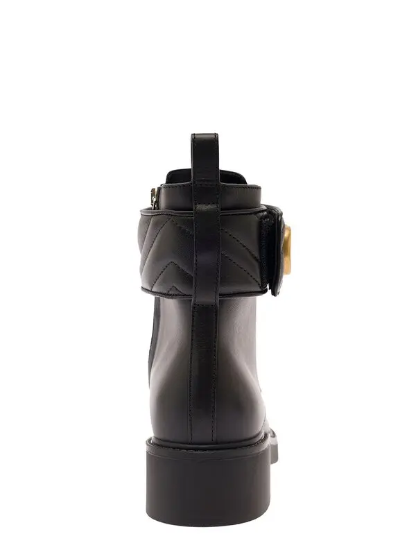 Gucci Leather Ankle Boot With Double G Hardware - Multicolor