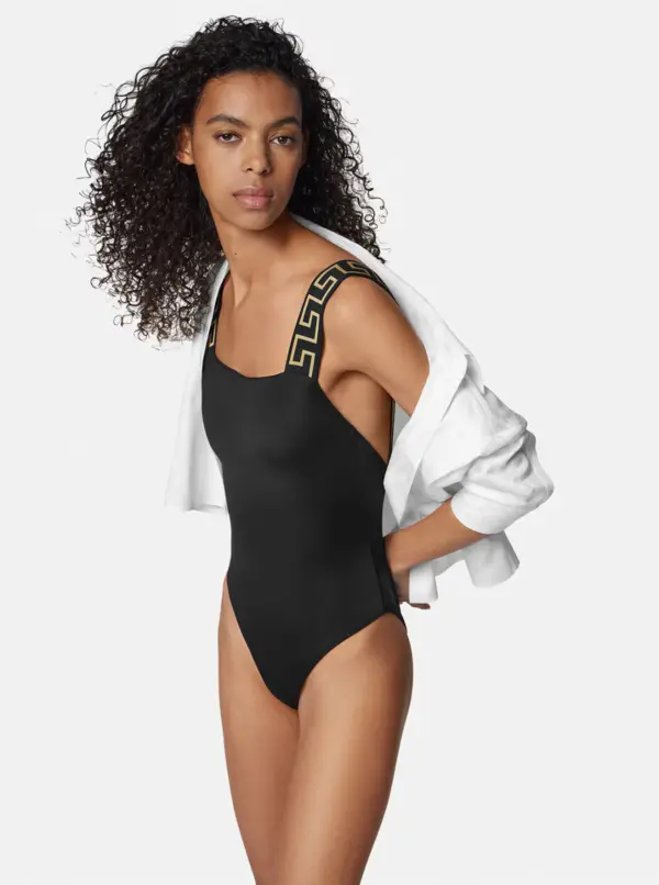 Versace One-piece Swimsuit With Greca Detail - Black