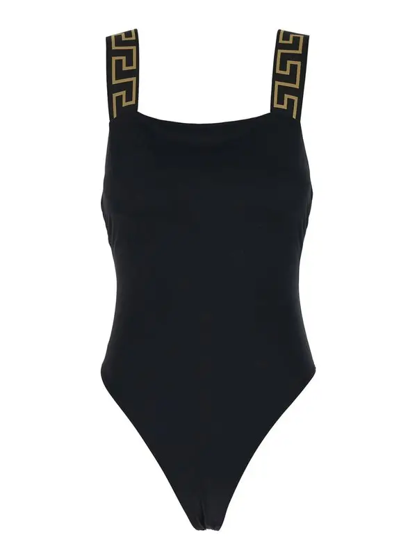Versace One-piece Swimsuit With Square Neckline And Web Detail In Tech Fabric For - Multicolor