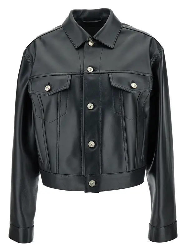 Balenciaga Cropped Leather Jacket With Silver-tone Branded Buttons - Multicolor