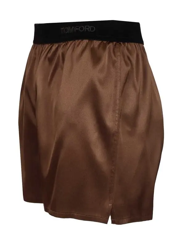 TOM FORD Silk Satin Boxer Shorts - Brown