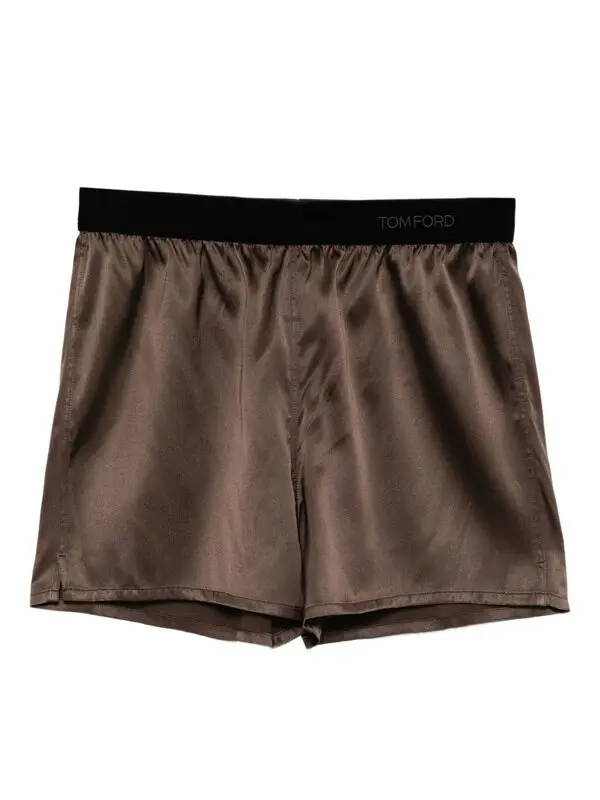 TOM FORD Silk Satin Boxer Shorts - Brown