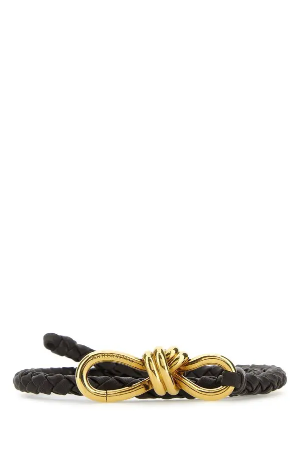 Bottega Veneta Intrecciato Leather Belt With Gold Tone Clasp - Multicolor