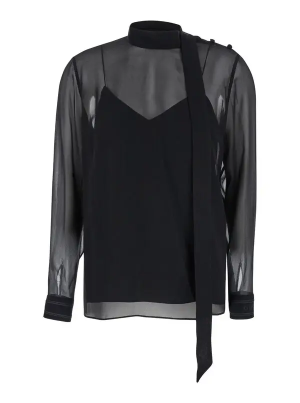 Gucci Black Silk Georgette Blouse With Pussy Bow Neck - Multicolor