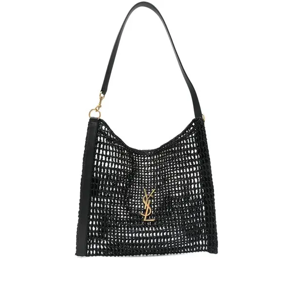 Saint Laurent Raffia Cassandre Logo Tote Bag - Black