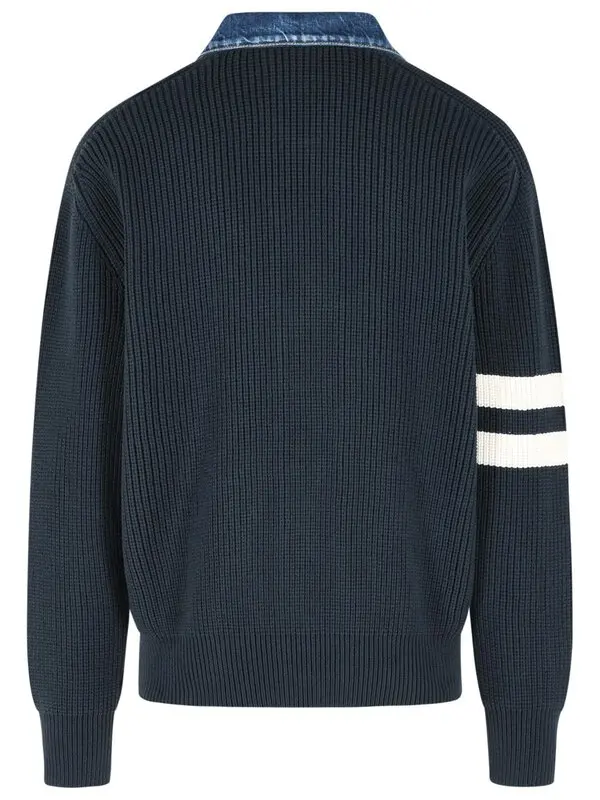 Dsquared2 Cotton Blend Knit Sweater With Denim Collar And Button Front
