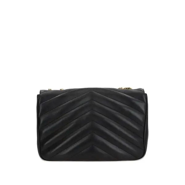 Saint Laurent Quilted Leather Shoulder Bag With Logo Plaque - Black