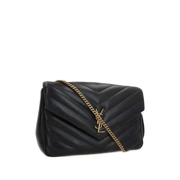 Saint Laurent Quilted Leather Shoulder Bag With Logo Plaque - Black