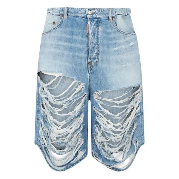 Dsquared2 Light Cotton Denim Shorts With Raw Hem - Blue