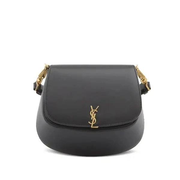Saint Laurent Calfskin Leather Shoulder Bag With Cassandre Logo