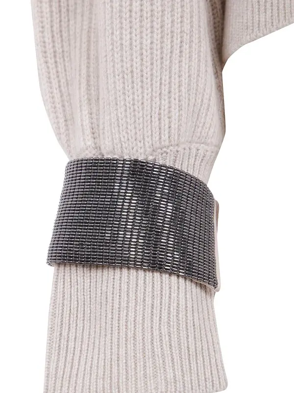Brunello Cucinelli Cashmere Ribbed Sweater With Embellished Cuffs