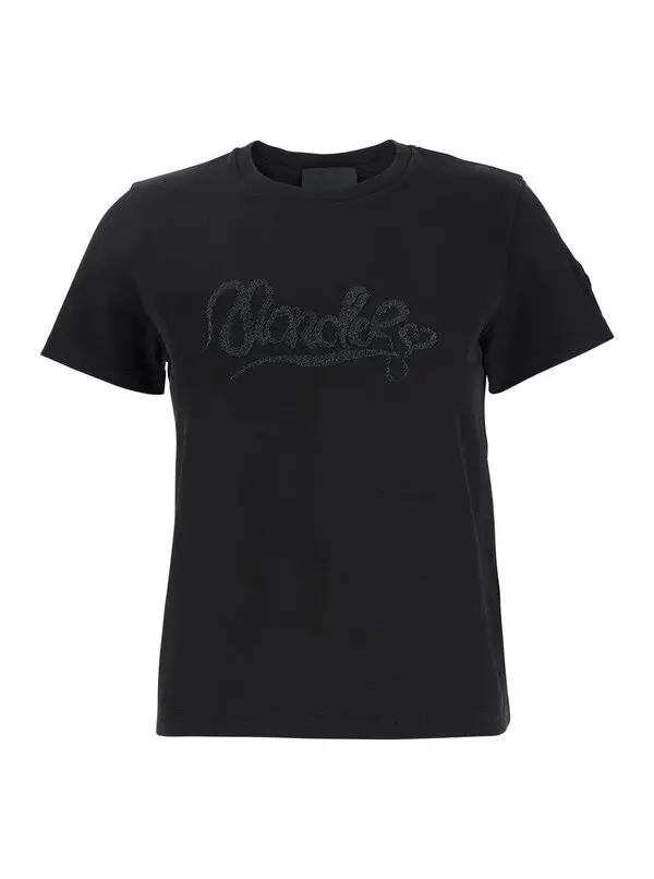 Moncler Embroidered Logo Cotton T-shirt - Black