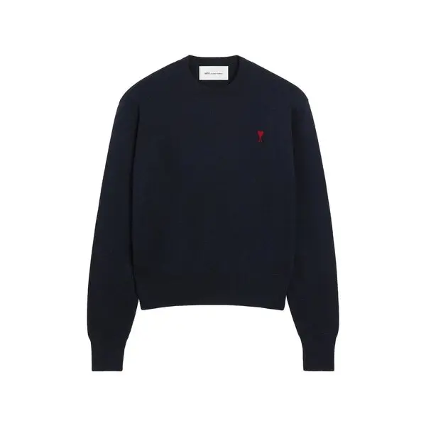 AMI Paris Crew Neck Wool Jumper With Heart Embroidery