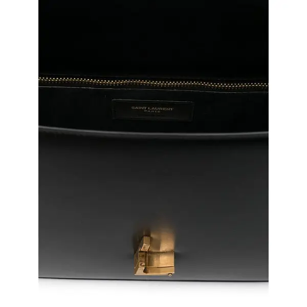 Saint Laurent Leather Logo Plaque Shoulder Bag - Black