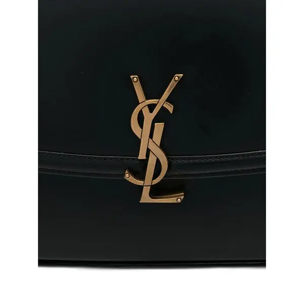 Saint Laurent Leather Logo Plaque Shoulder Bag - Black