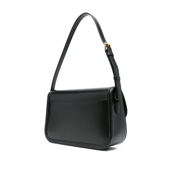 Saint Laurent Leather Logo Plaque Shoulder Bag - Black