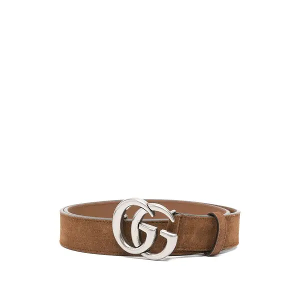Gucci Gg Buckle Suede Belt - Brown