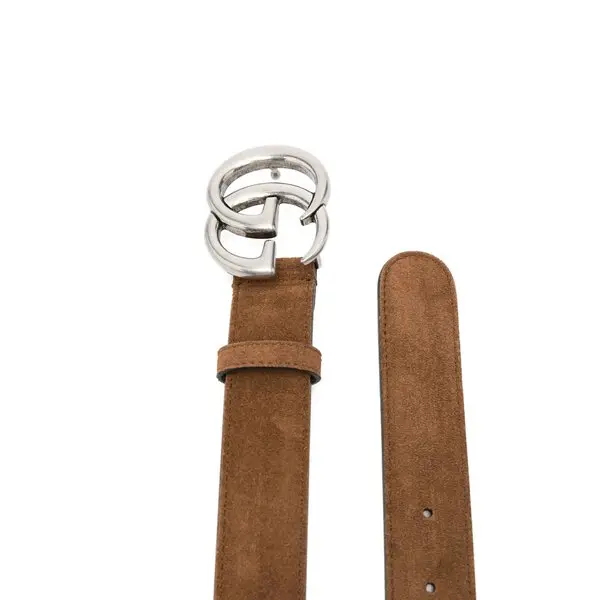 Gucci Gg Buckle Suede Belt - Brown