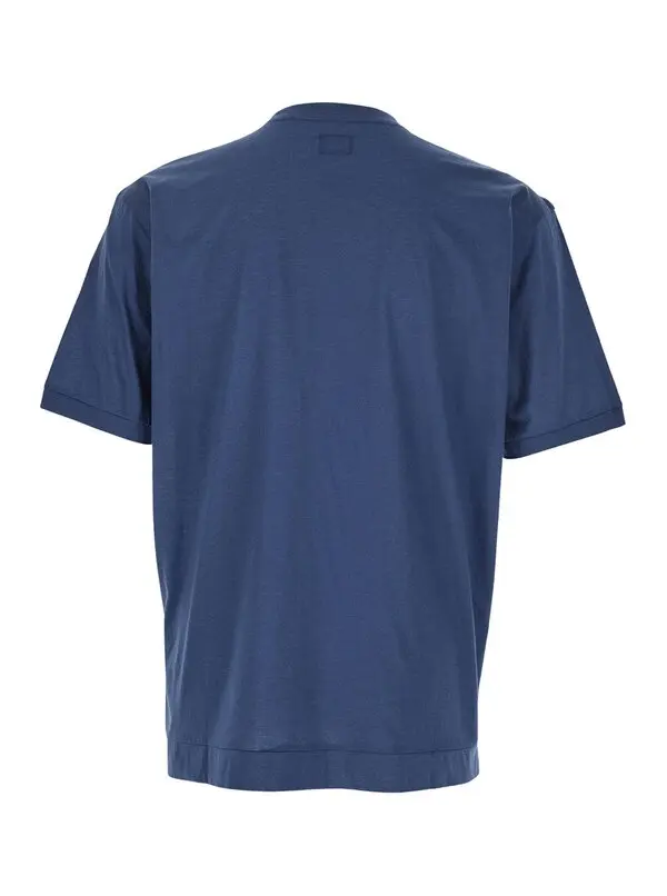 C.P. COMPANY Blue Crewneck T-shirt With Logo Embroidery On The Front In Cotton - Multicolor