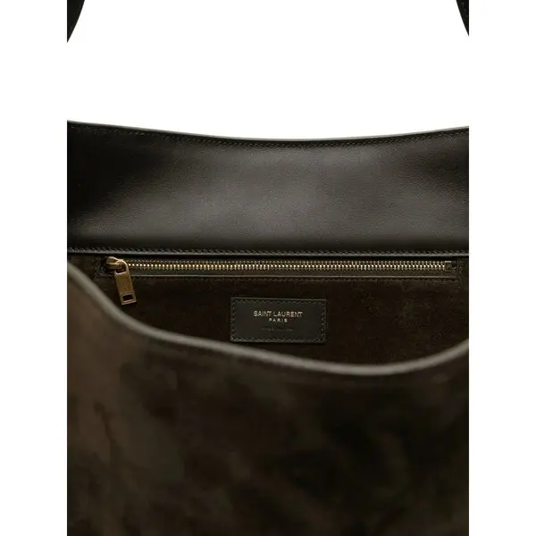 Saint Laurent Suede Tote Bag With Logo Plaque