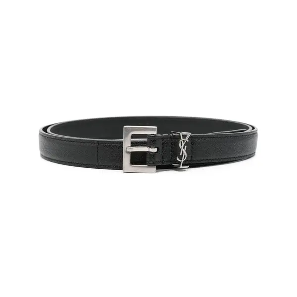 Saint Laurent Cassandre Logo Plaque Belt - Black