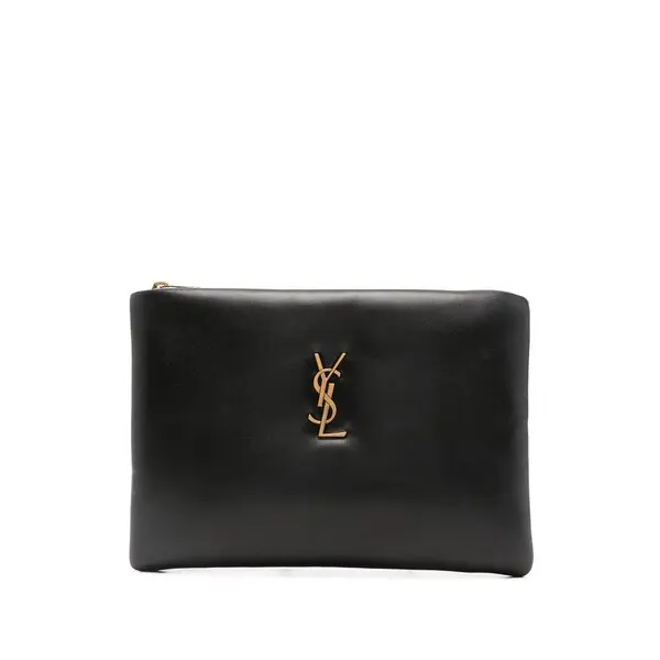 Saint Laurent Padded Lambskin Clutch Bag With Cassandre Logo - Black