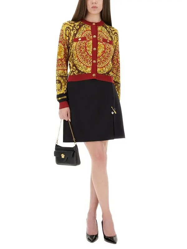 Versace Baroque Silk Knit Cropped Cardigan - Red