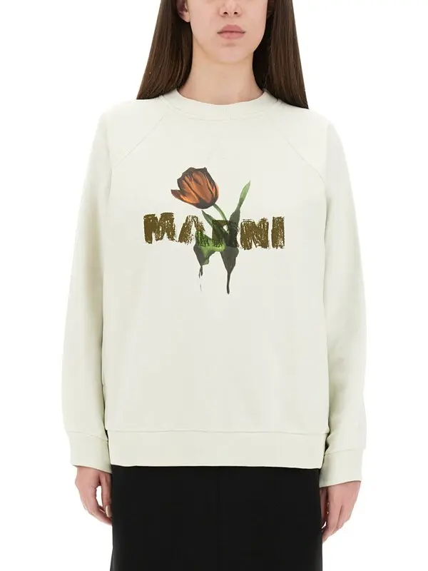 Marni Cotton Sweatshirt With Tulip Print - White