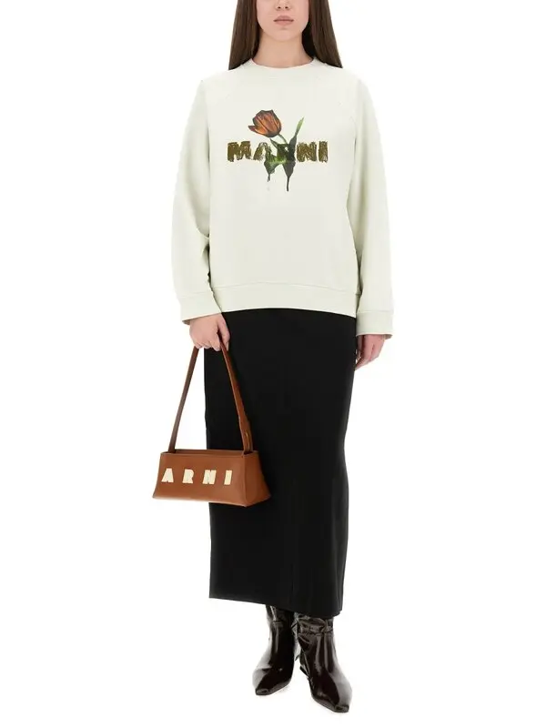 Marni Cotton Sweatshirt With Tulip Print - White