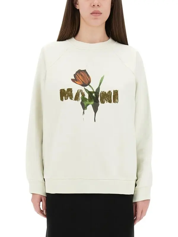 Marni Cotton Sweatshirt With Tulip Print - White